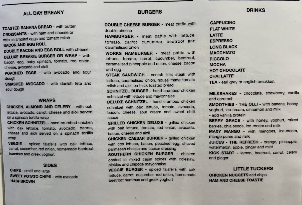 Menu at The Little Tuck Shop Wamberal cafe, Wamberal