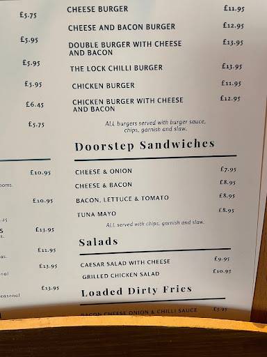 Menu at The Lock Keeper pub & bar, Chester, 1 Canal Side