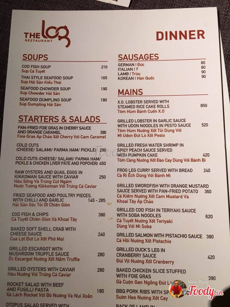 Carta de The Log Restaurant, Ciudad Ho Chi Minh (Saigón)