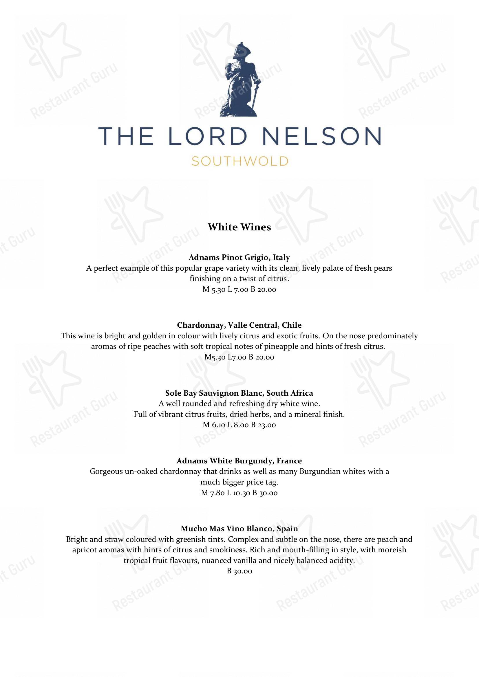Menu at The Lord Nelson pub & bar, Southwold