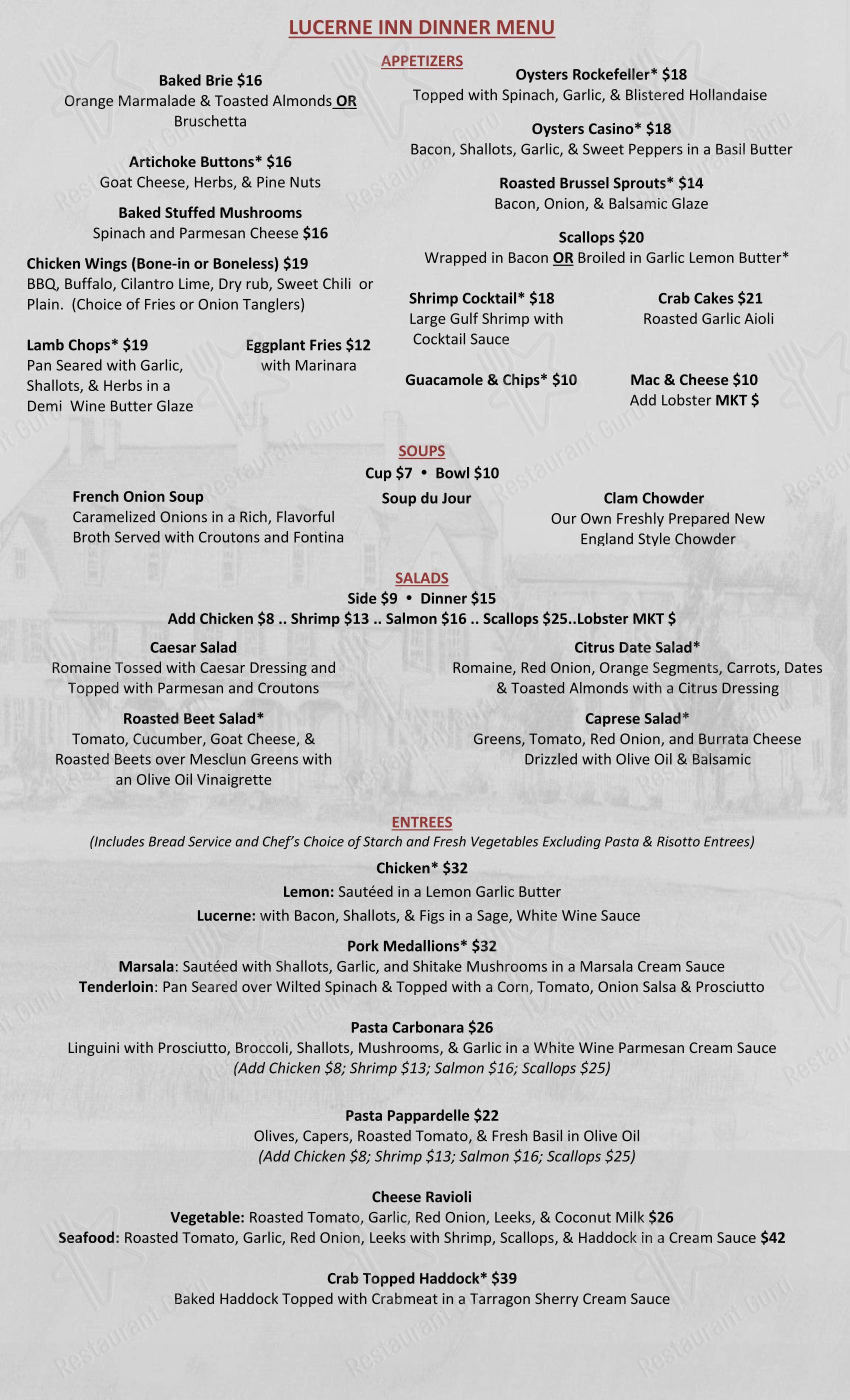 Menu at The Lucerne Inn pub & bar, Dedham
