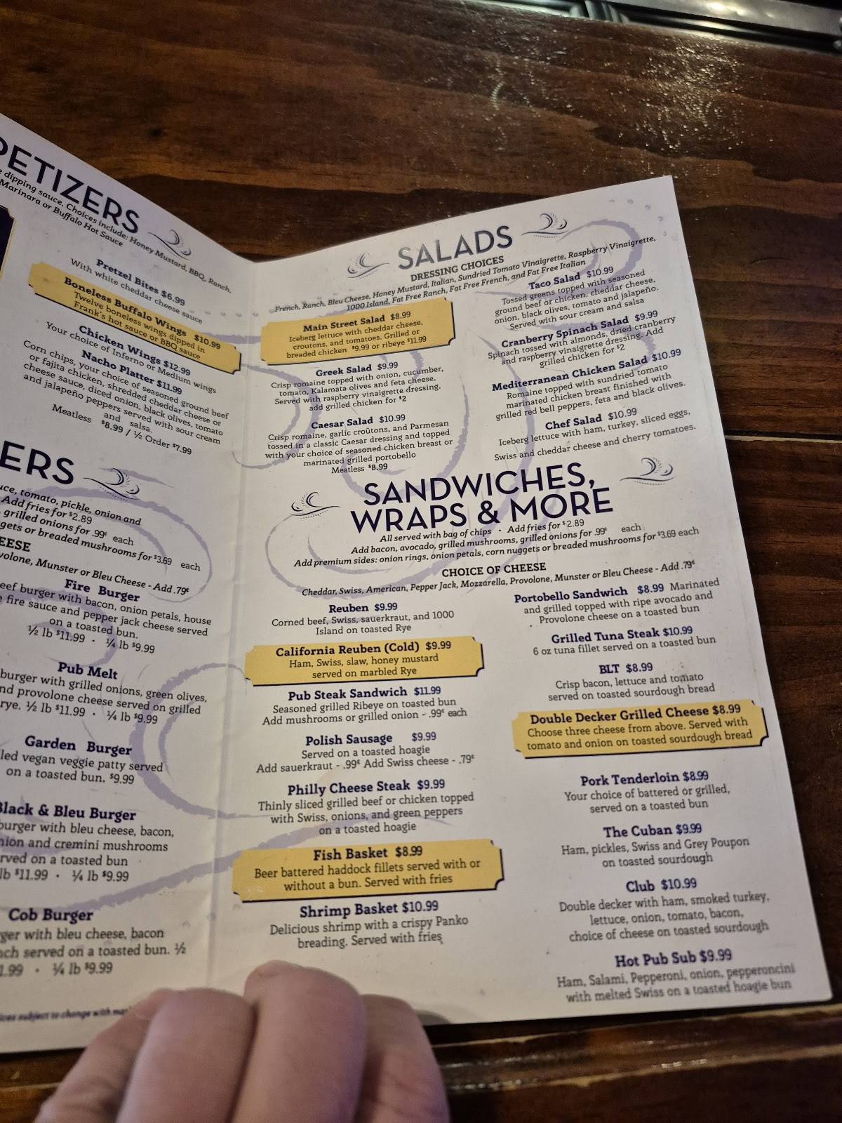 Menu at The Main Street Pub, Monticello