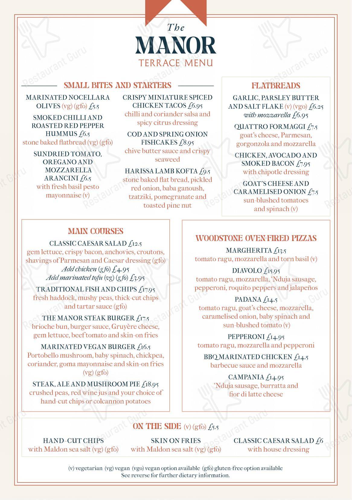 Menu at The Manor restaurant, Greasby