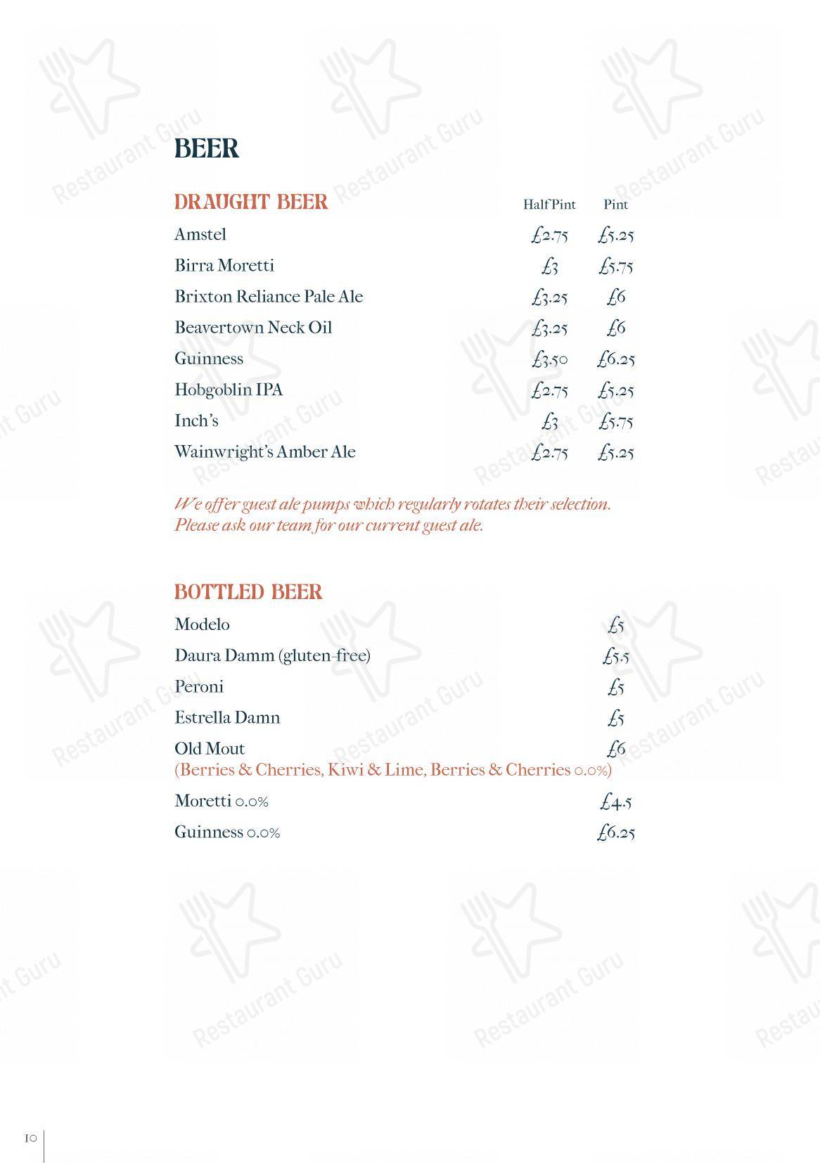Menu at The Manor restaurant, Greasby