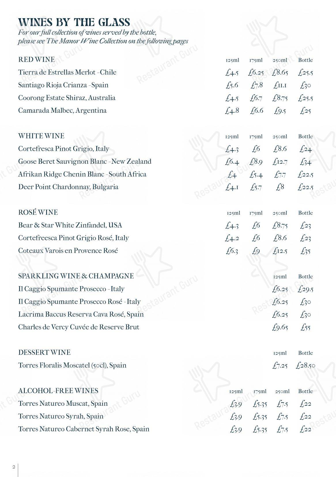 Menu at The Manor restaurant, Greasby