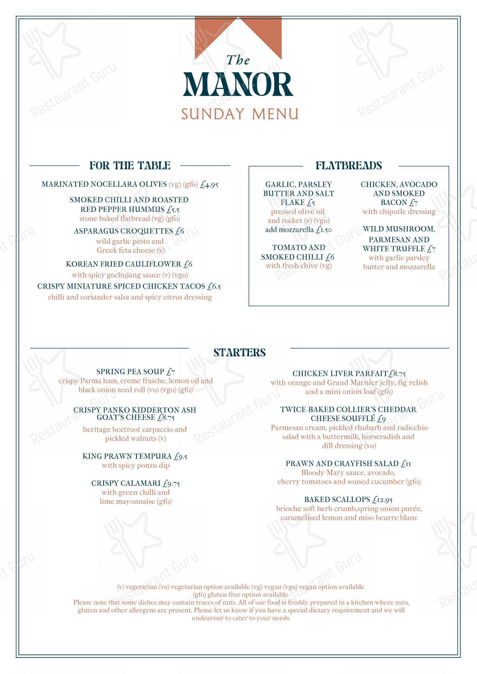 Menu at The Manor restaurant, Greasby