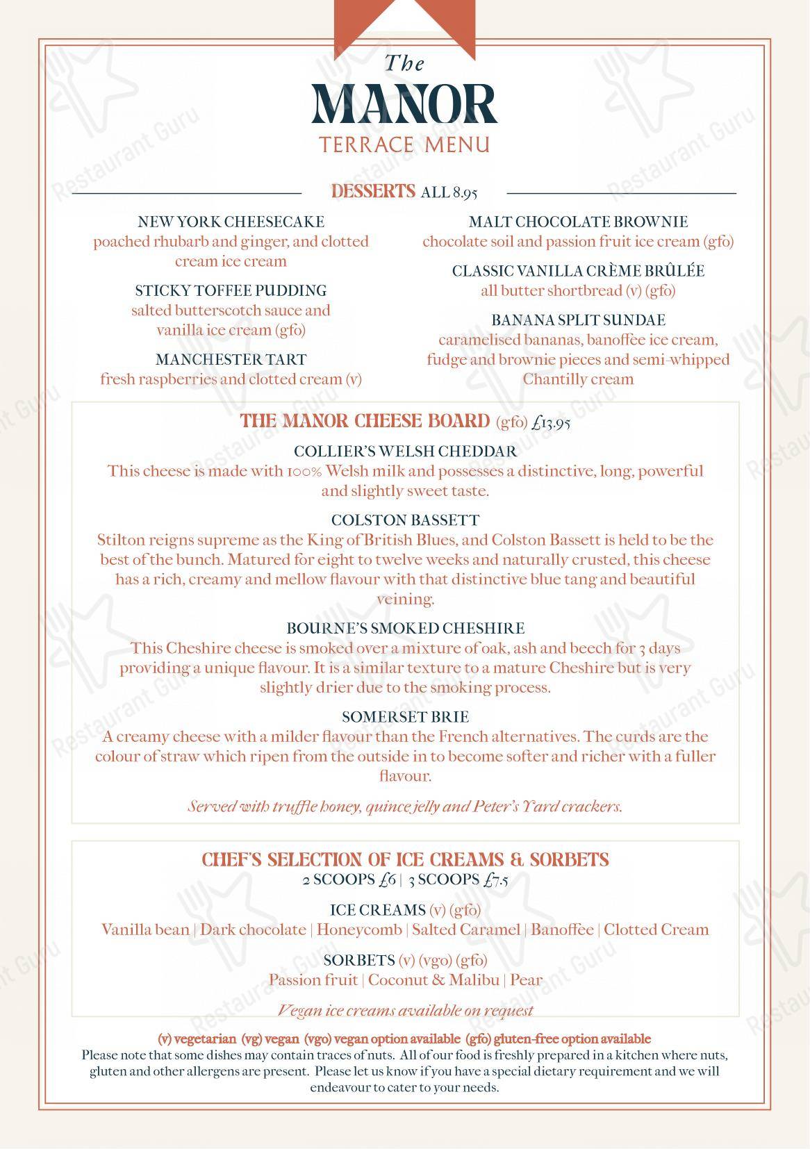 Menu at The Manor restaurant, Greasby