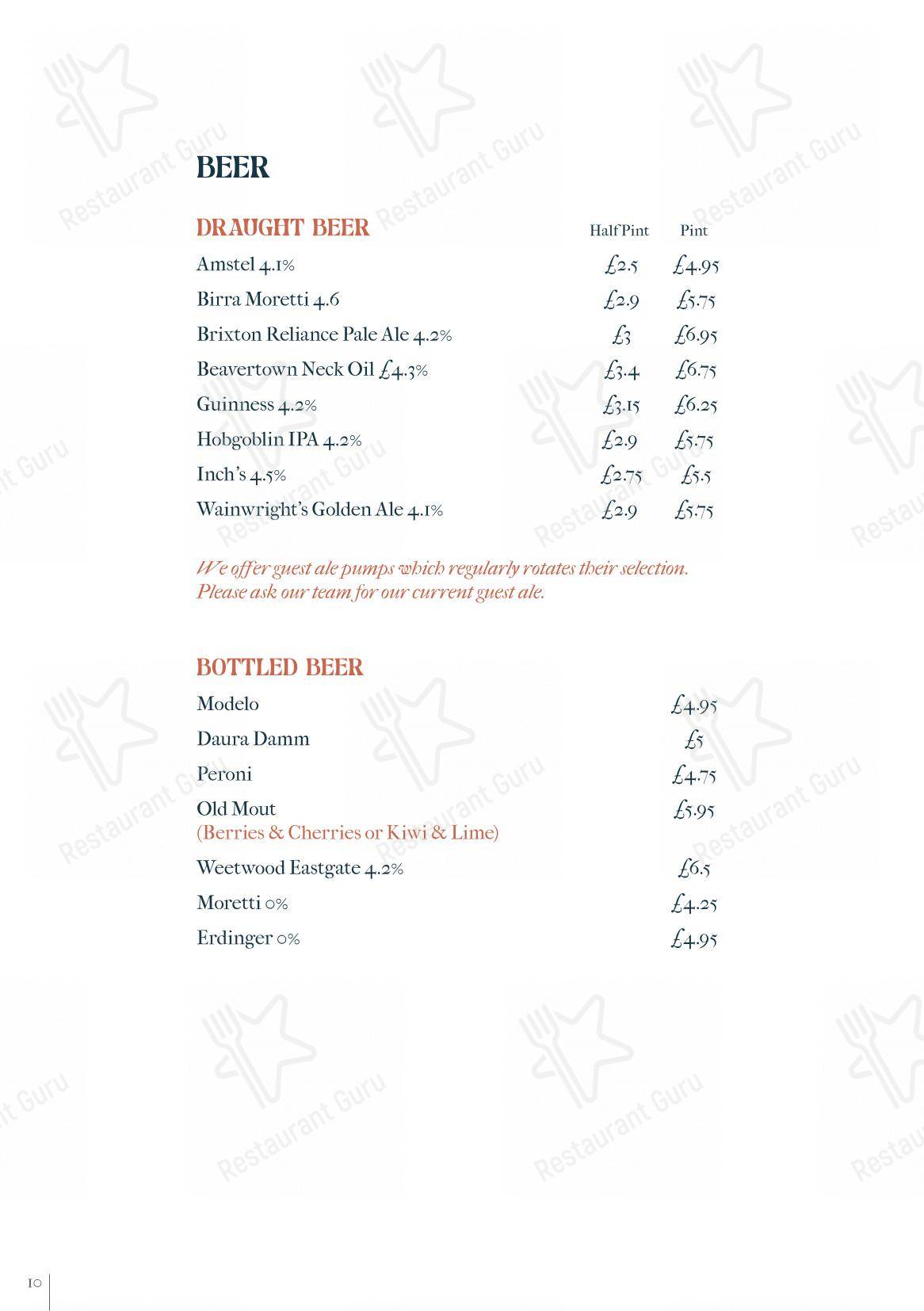 Menu at The Manor restaurant, Greasby