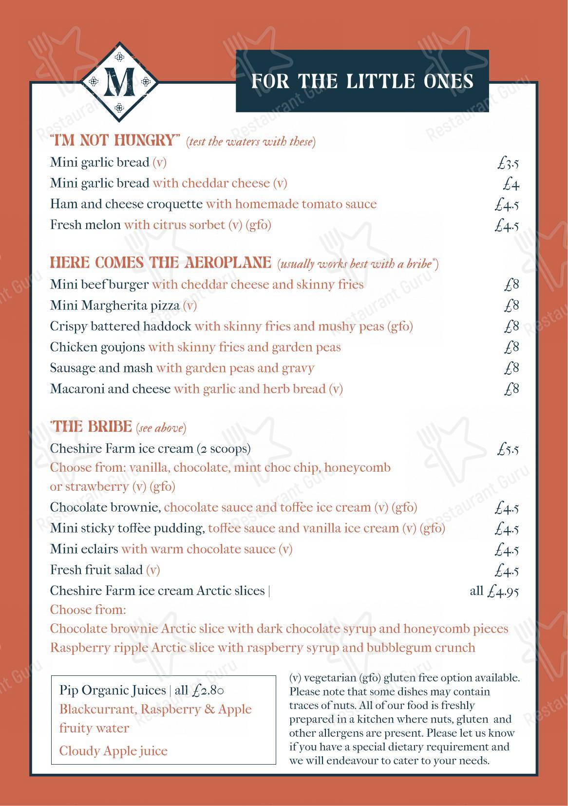 Menu at The Manor restaurant, Greasby