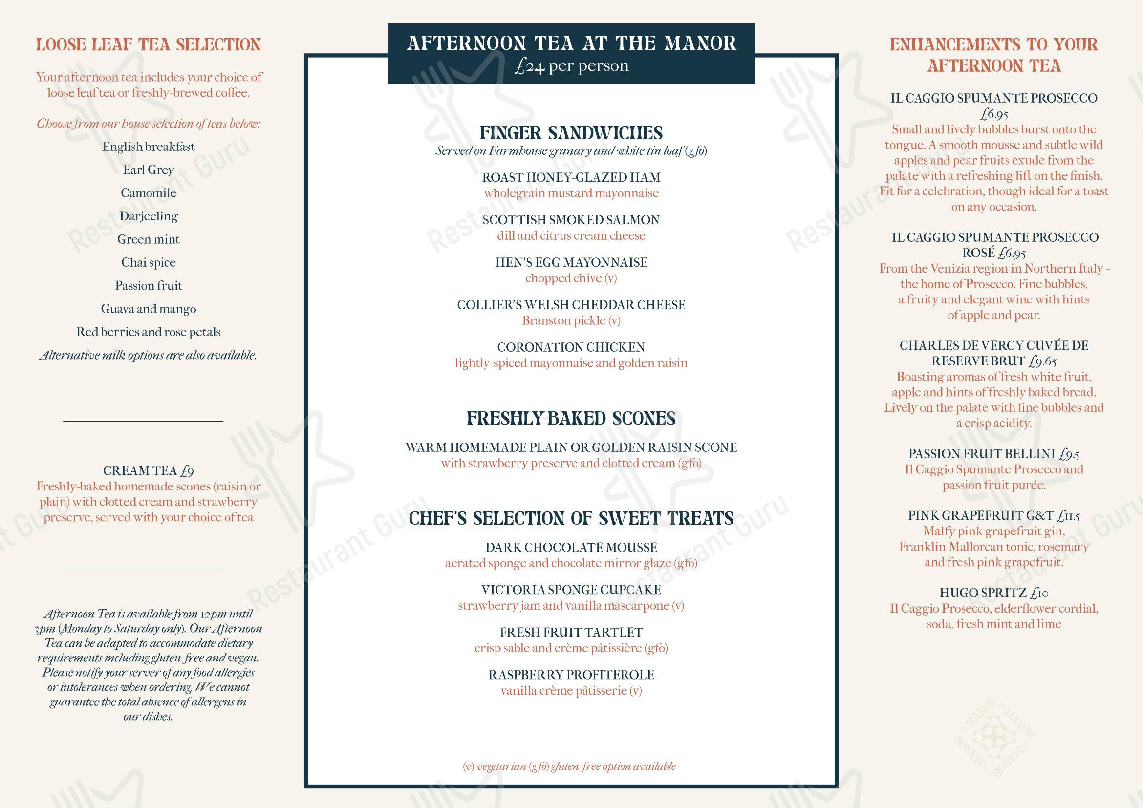 Menu at The Manor restaurant, Greasby