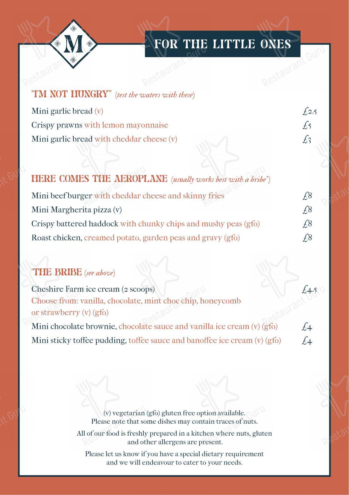 Menu at The Manor restaurant, Greasby