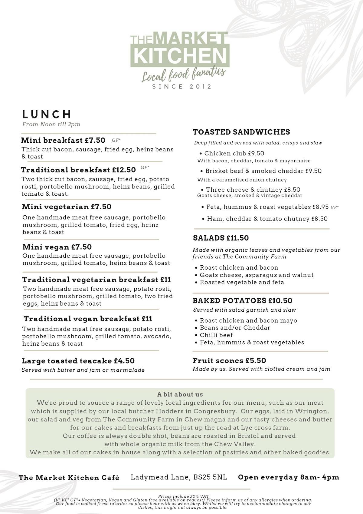 Menu at The Market Kitchen restaurant, Bristol