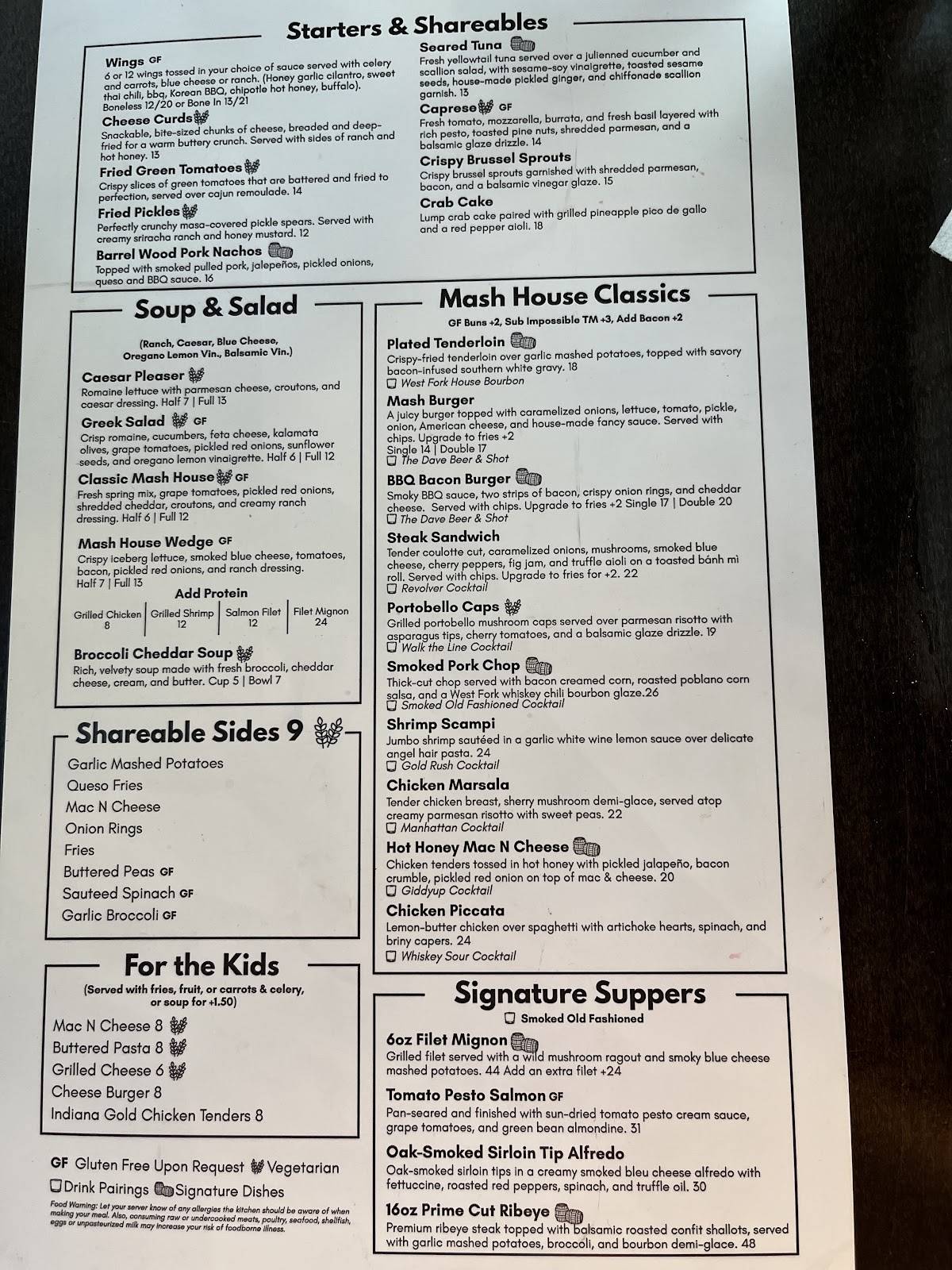 Menu at The Mash House restaurant, Westfield