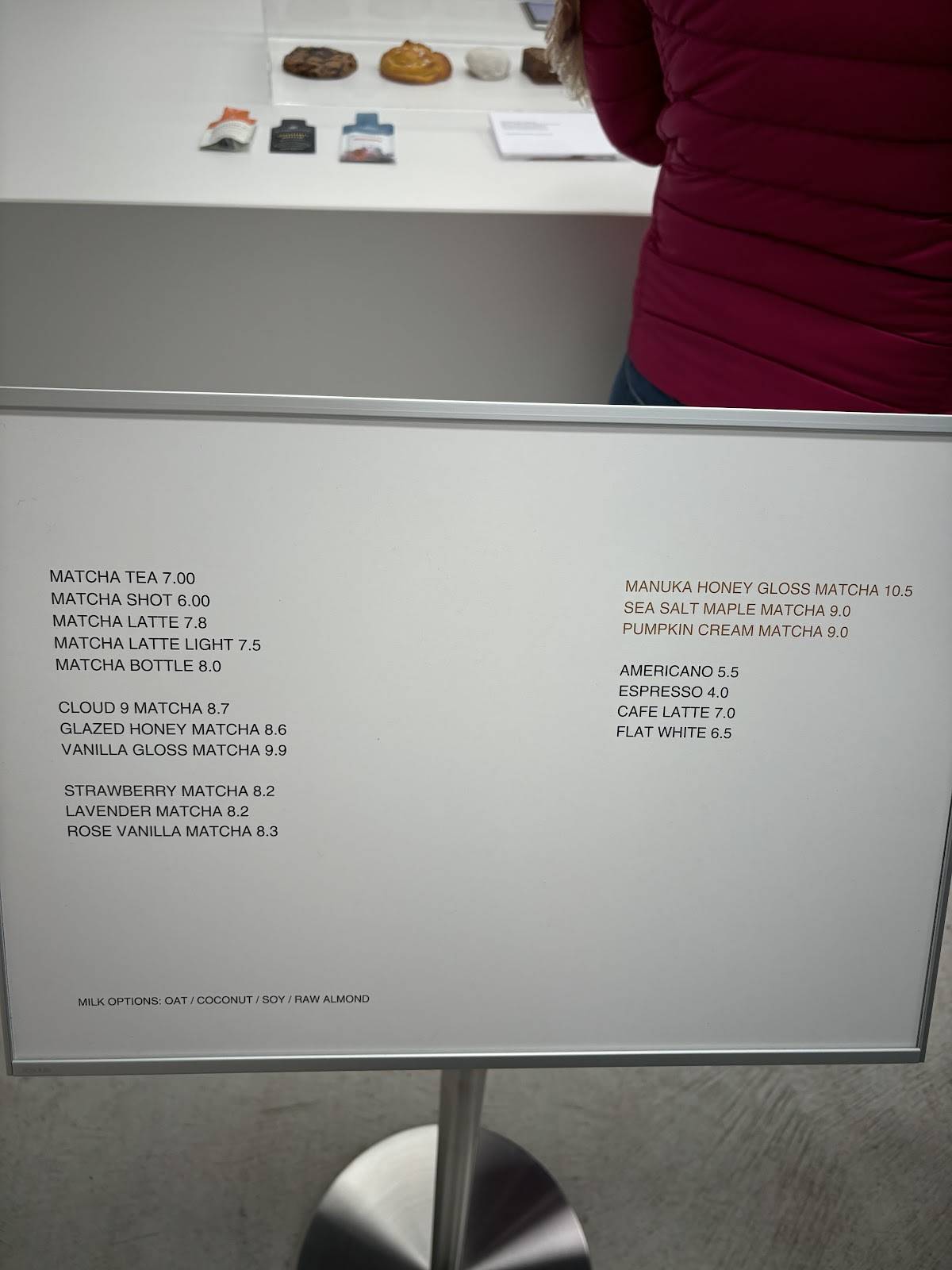 Menu at The Matcha Club, Zürich