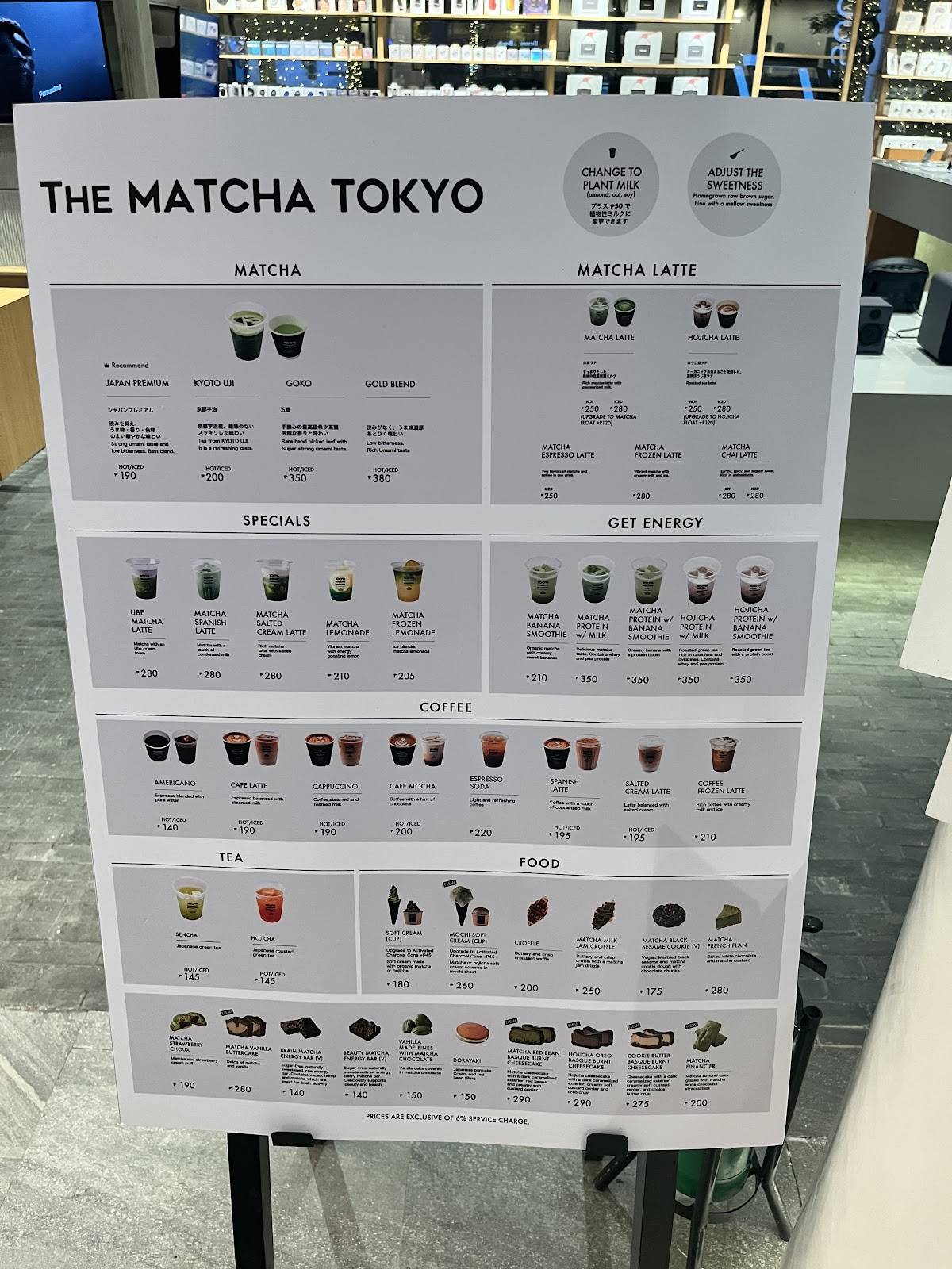 Menu at The Matcha Tokyo Mitsukoshi cafe, Taguig