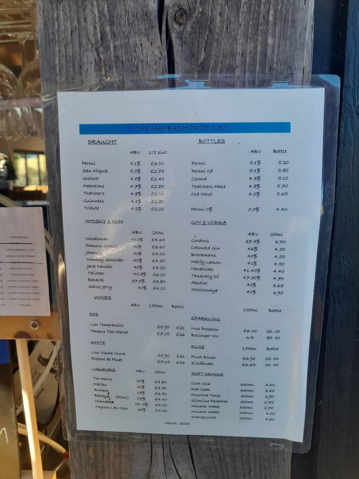 Menu at The Maybush Pub Newbridge, Northmoor