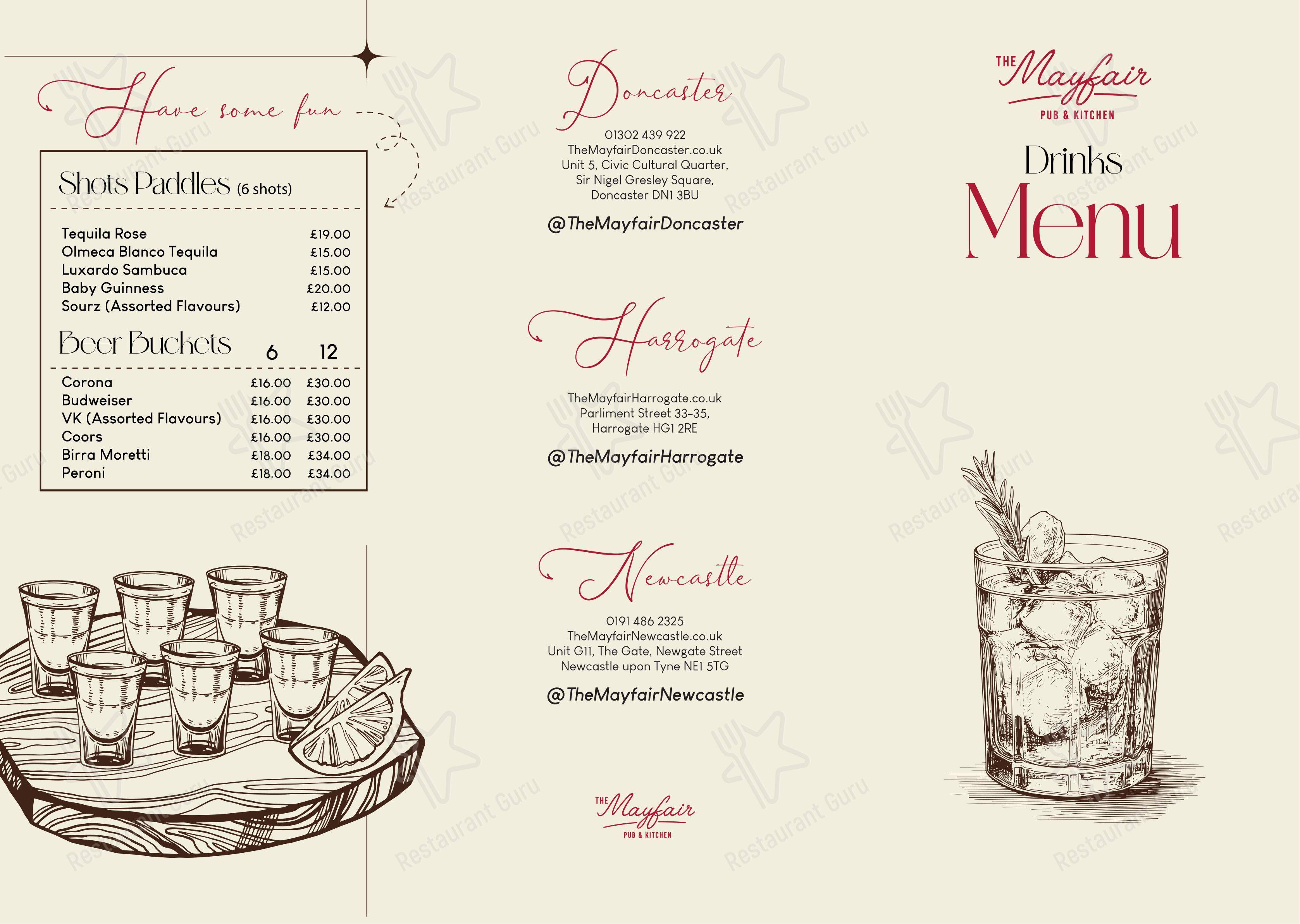 Menu at The Mayfair Pub & Kitchen Doncaster, Doncaster