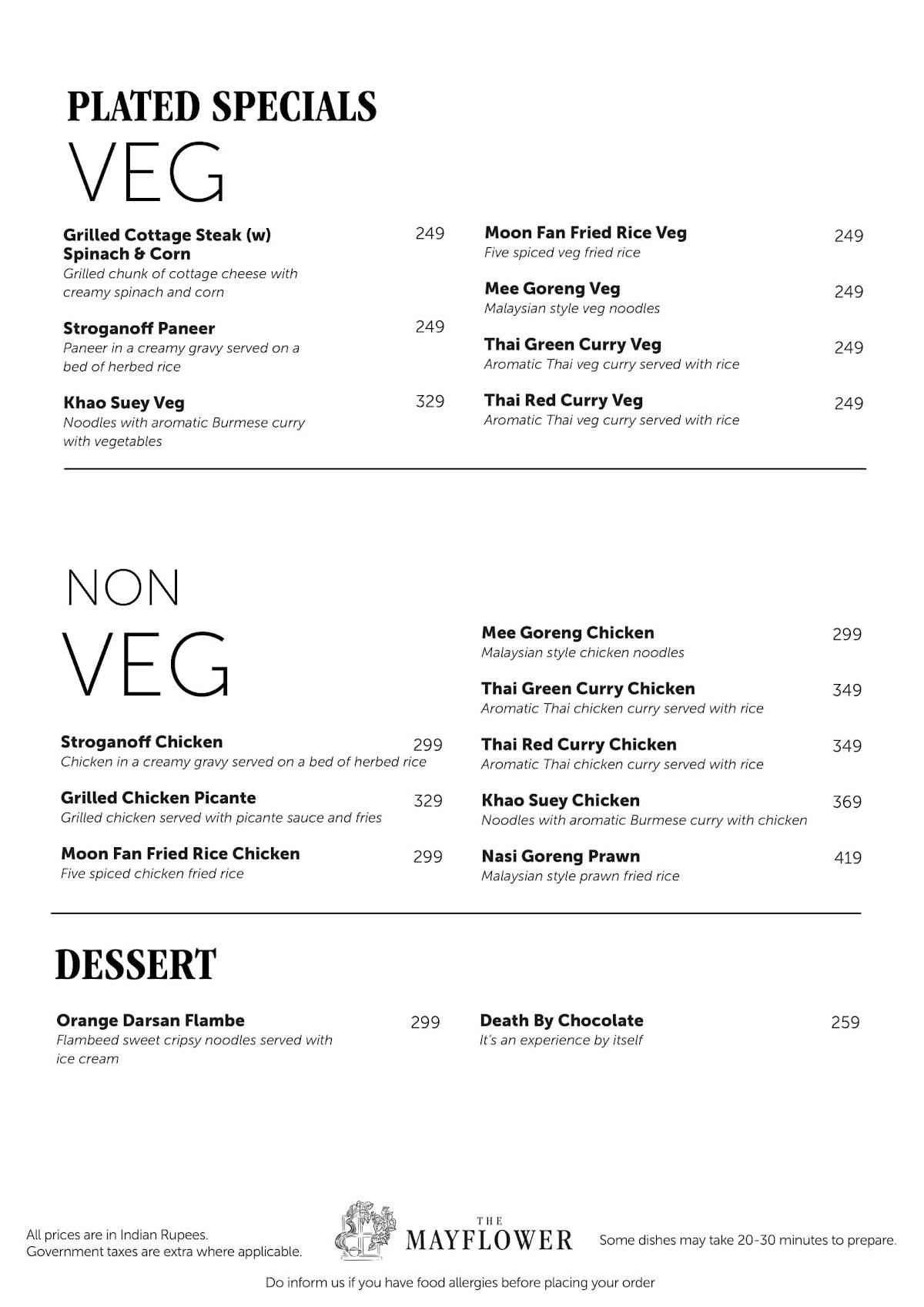 Menu at The Mayflower, Chennai, 17