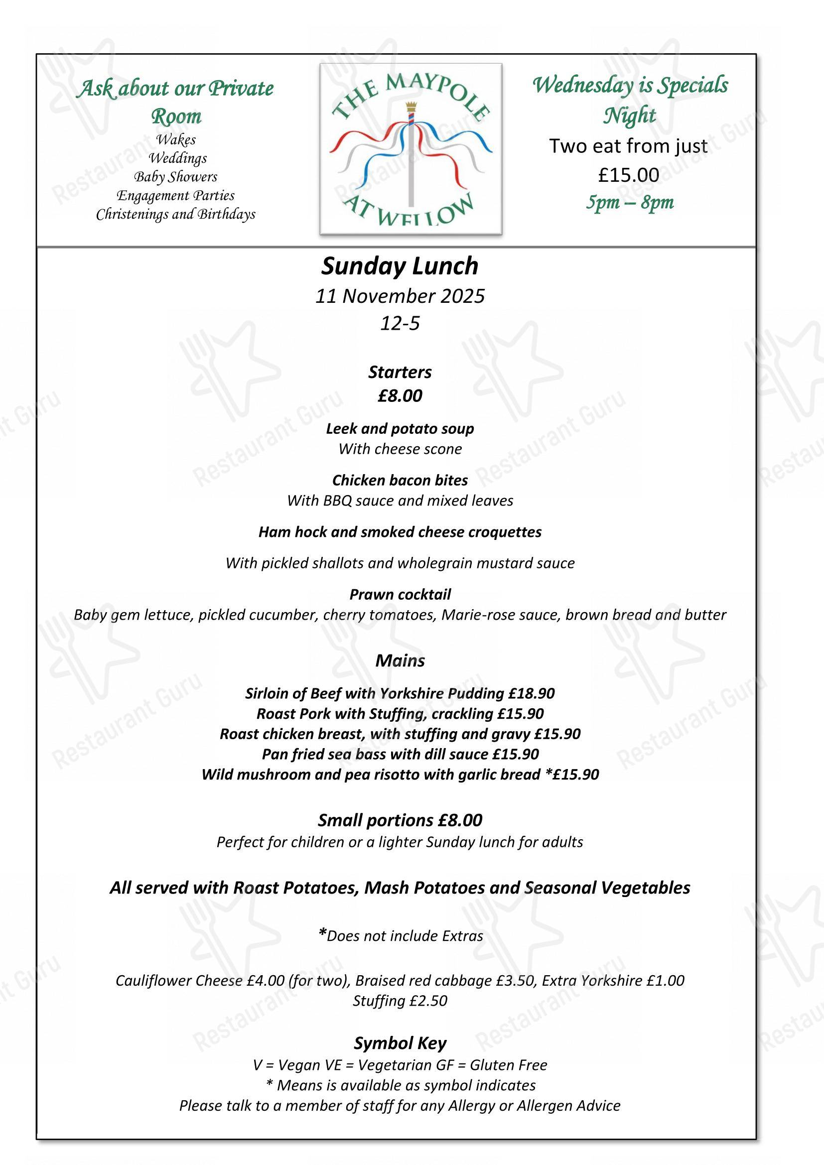 Menu at The Maypole pub & bar, Wellow