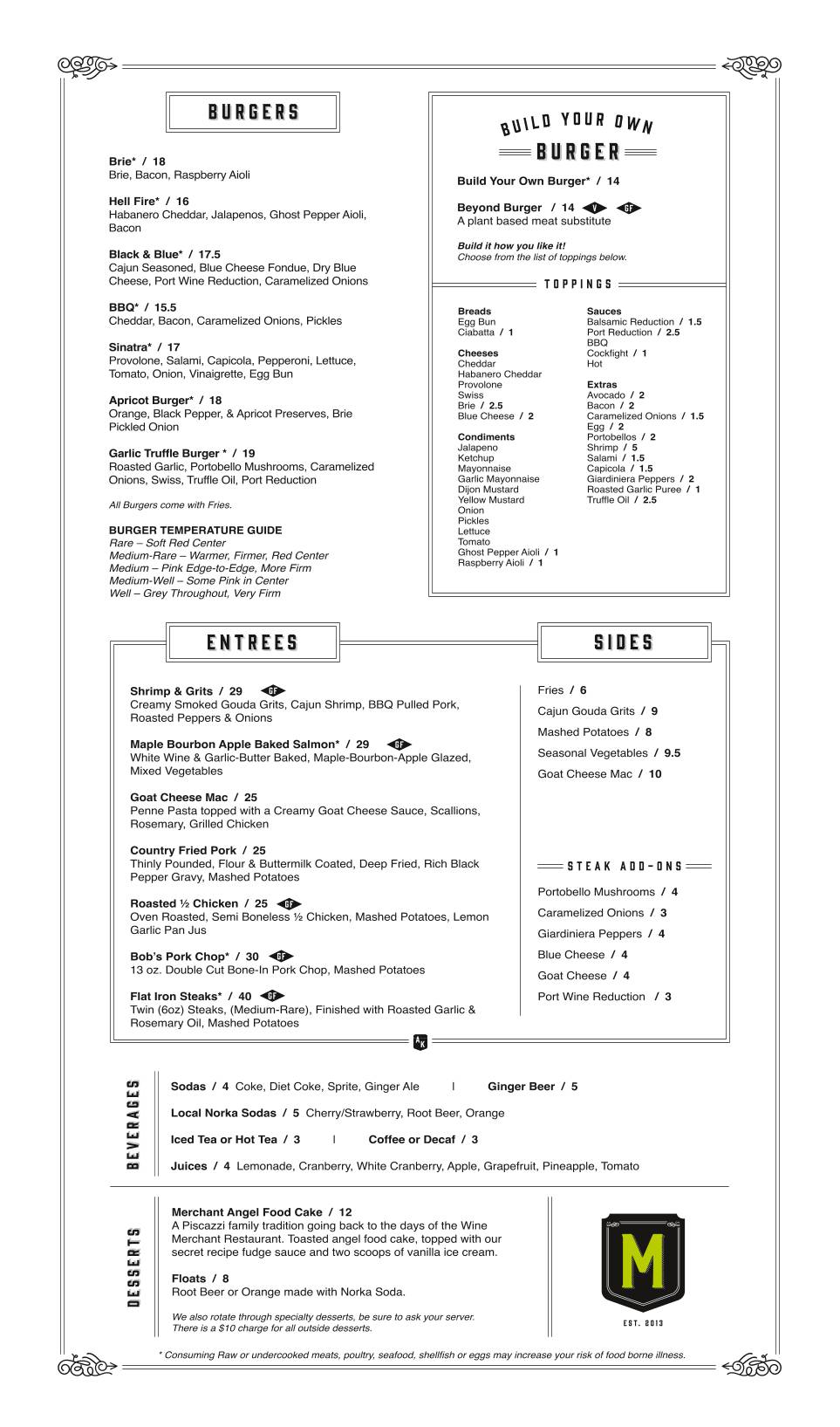 Menu at The Merchant Tavern restaurant, Akron