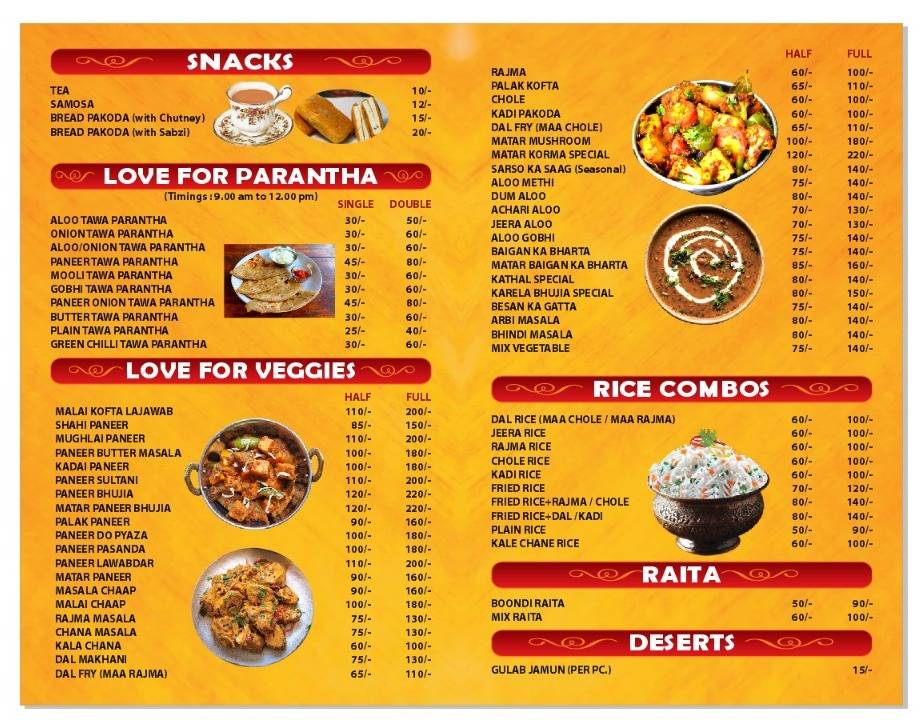 Menu at The Milan's, Delhi