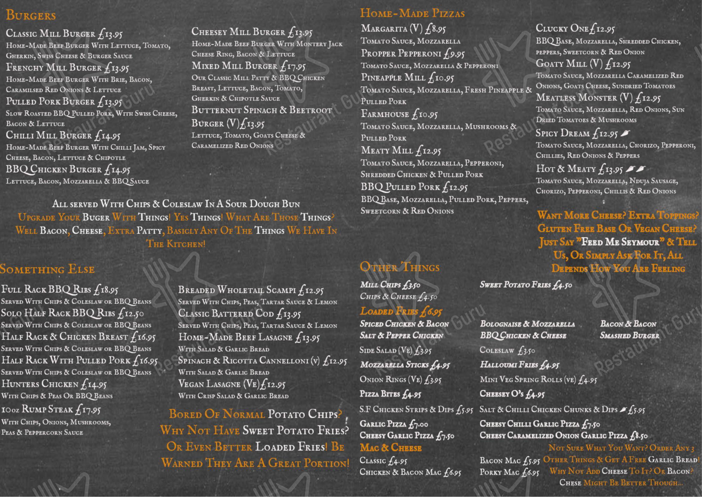 Menu at The Mill Restaurant, England, Poston Mill