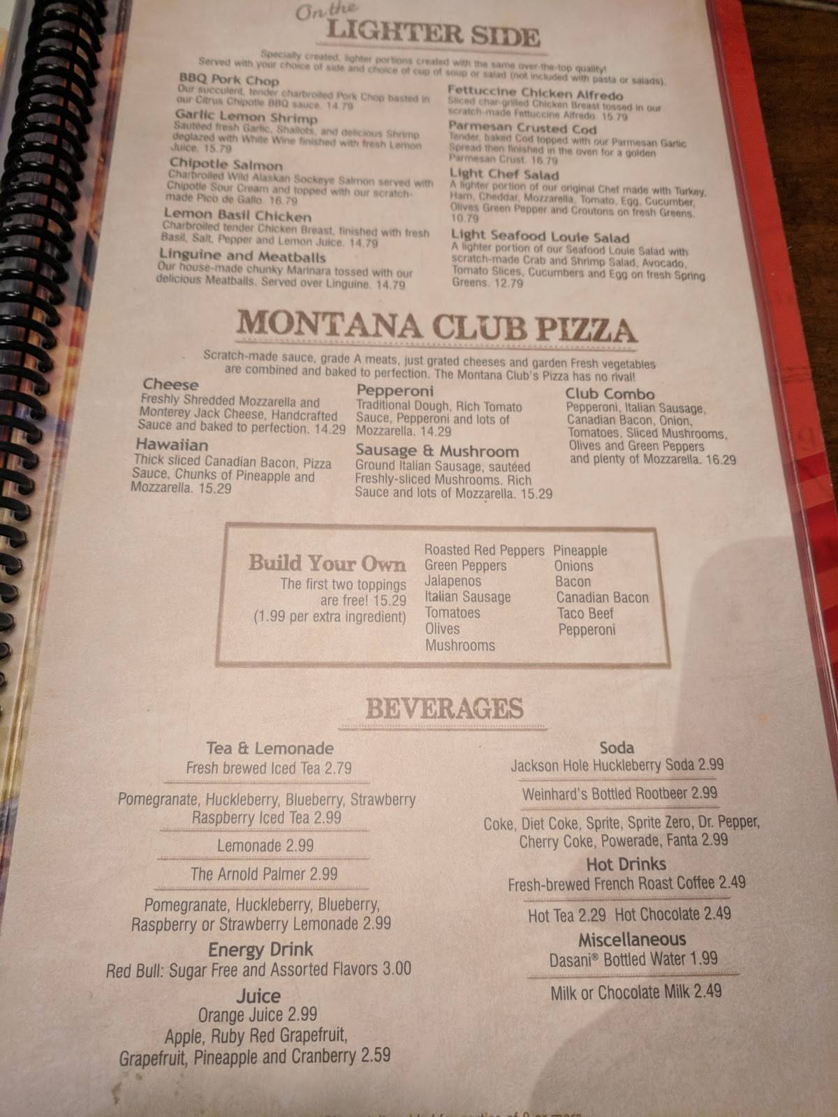 Menu at The Montana Club Restaurant, Kalispell, S Main St