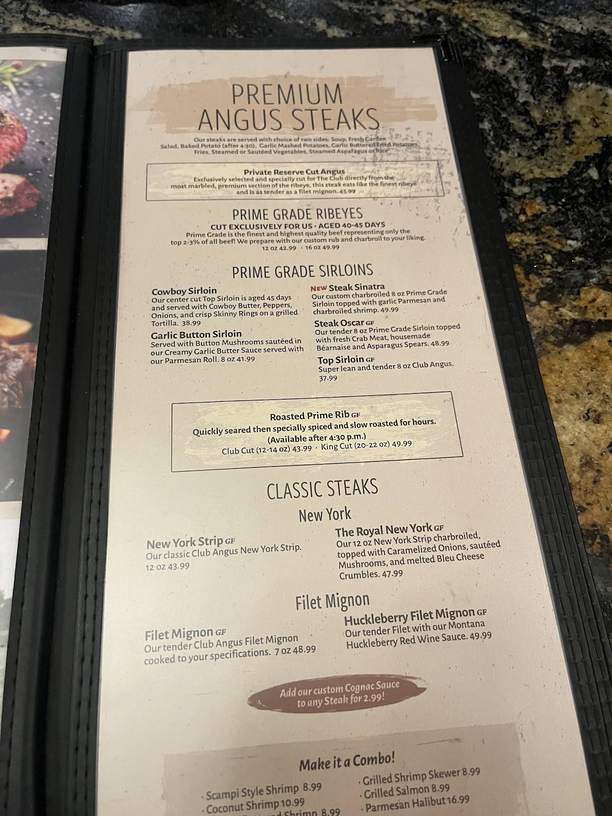 Menu at The Montana Club Restaurant, Missoula, N Reserve St