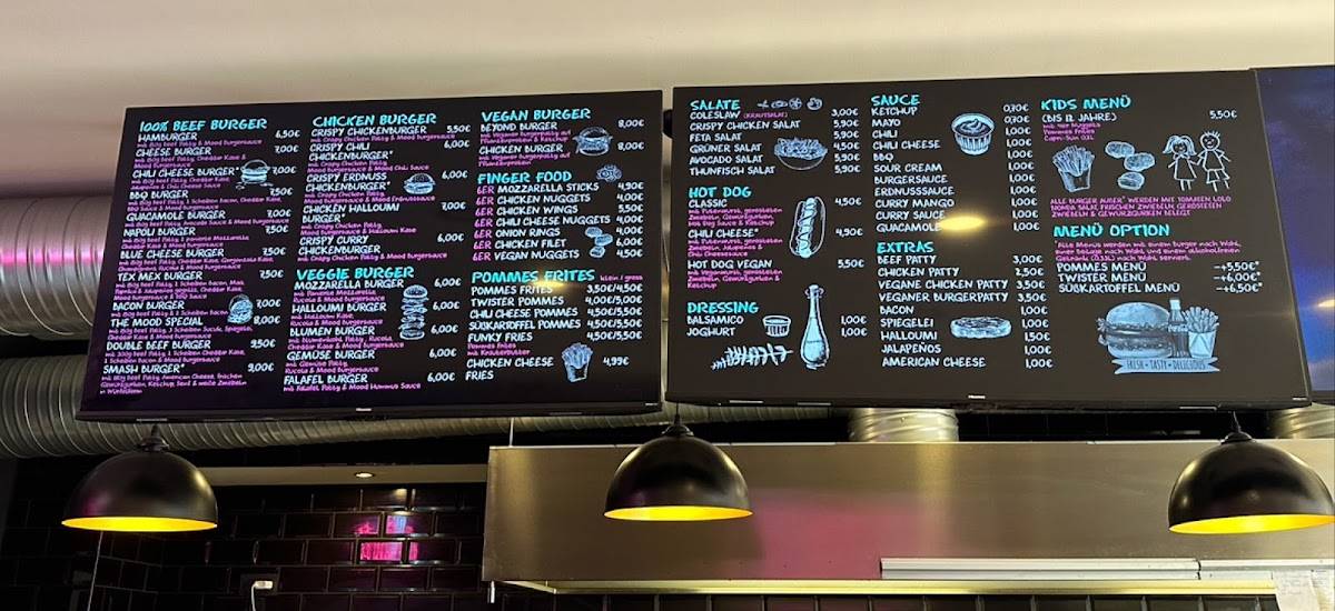Menu at The Mood Burger restaurant, Berlin
