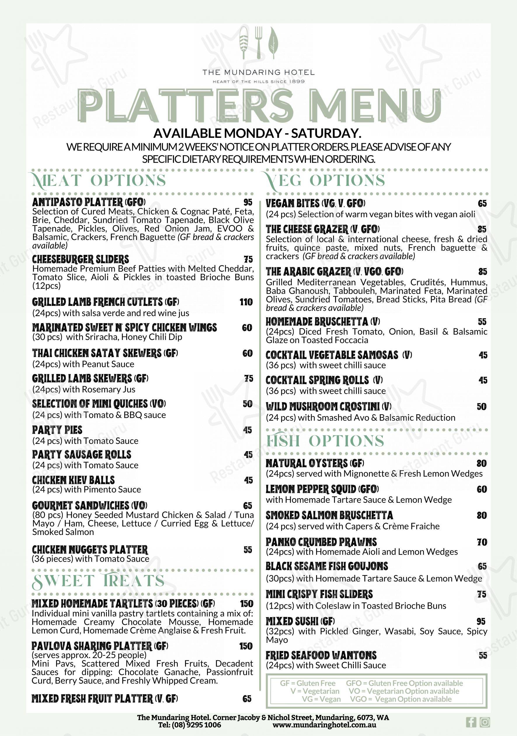 Menu at The Mundaring Hotel pub & bar, Mundaring, Jacoby St