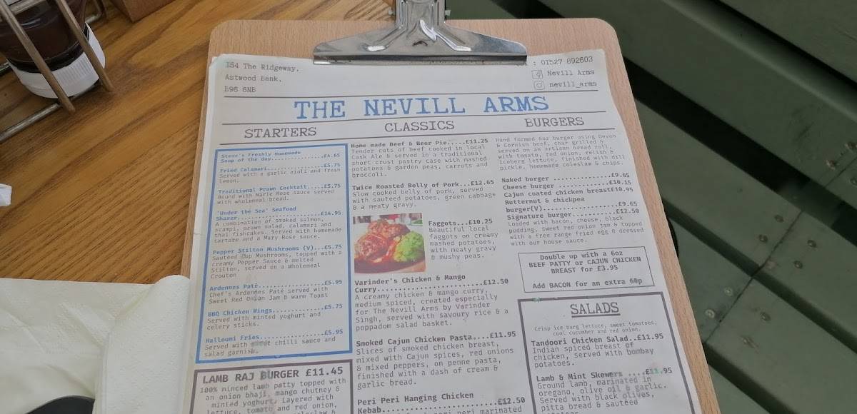 Menu at The Nevill Arms pub & bar, Redditch