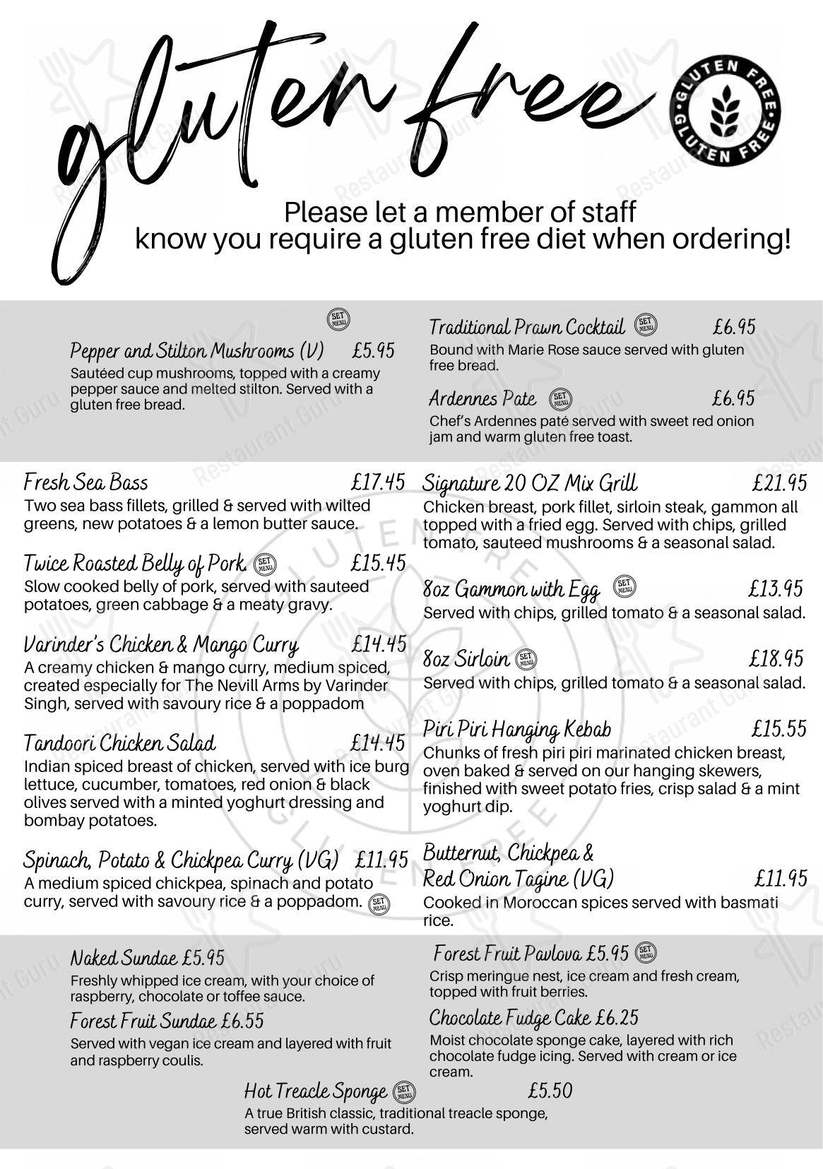 Menu at The Nevill Arms pub & bar, Redditch