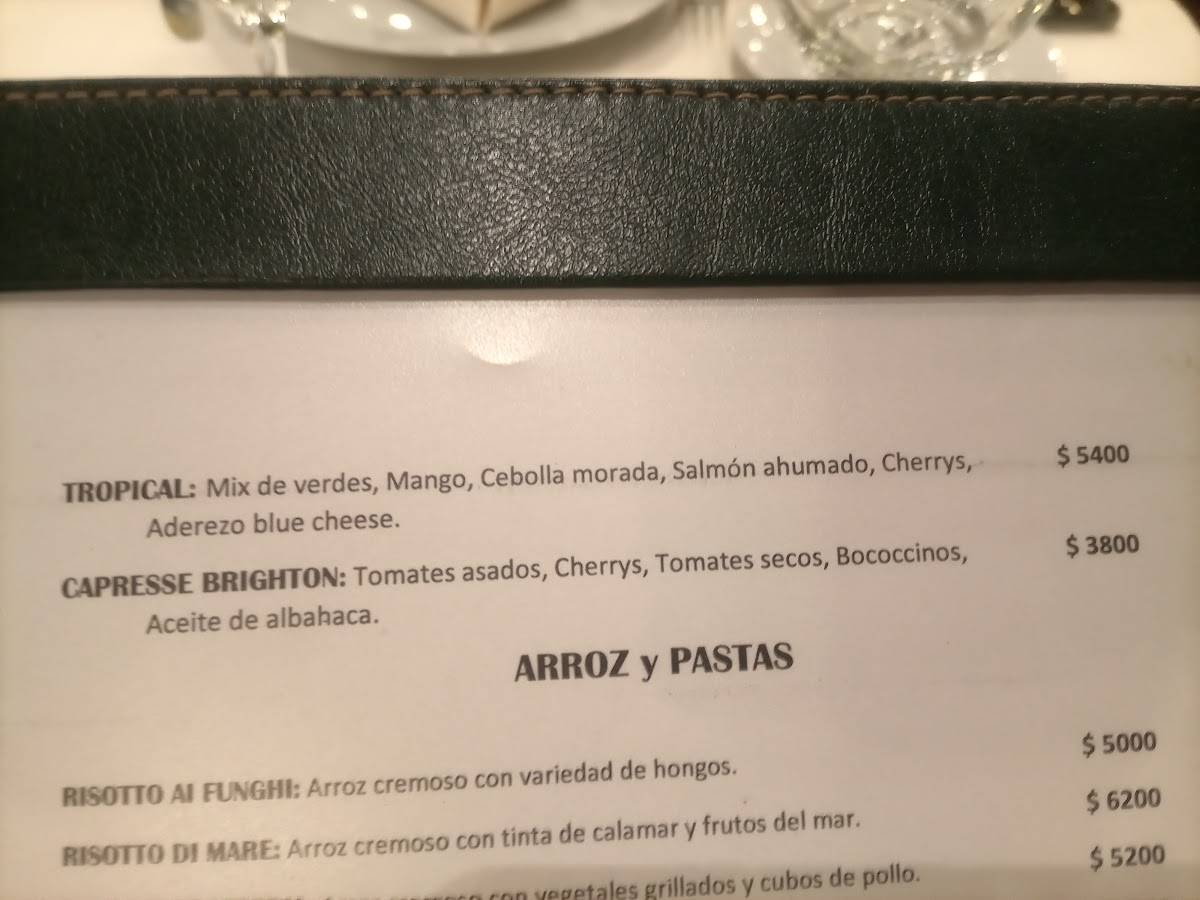 Menu at The New Brighton restaurant, Buenos Aires