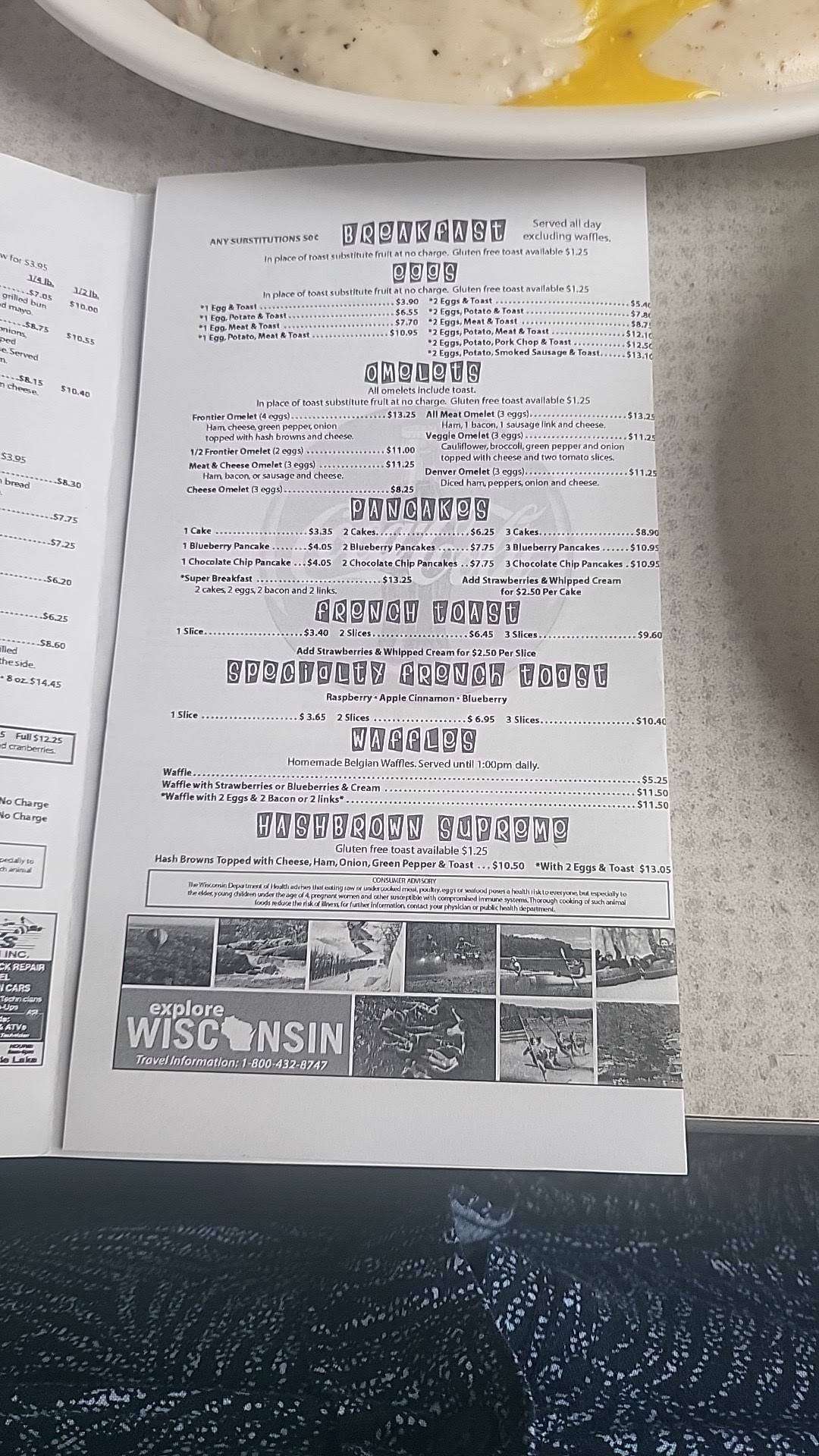 Menu at The New Frontier restaurant, Turtle Lake