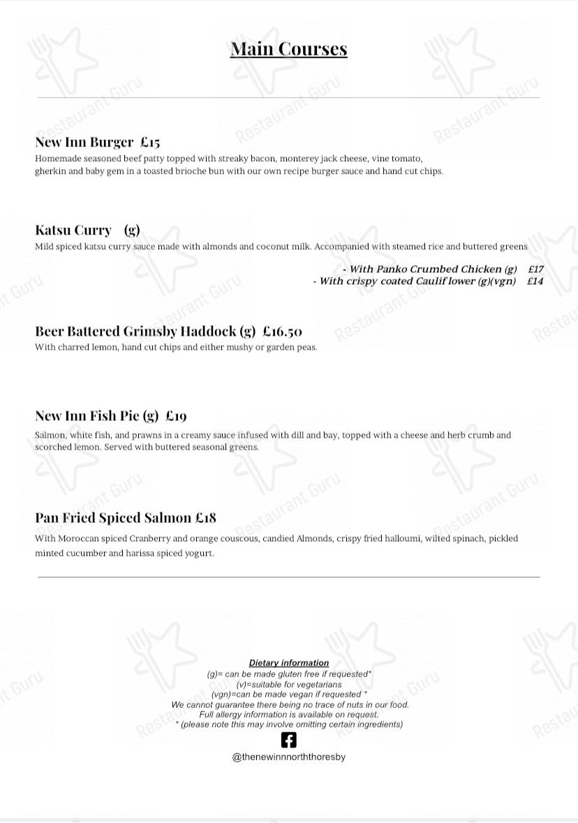 Menu at The New Inn pub & bar, North Thoresby, Station Rd