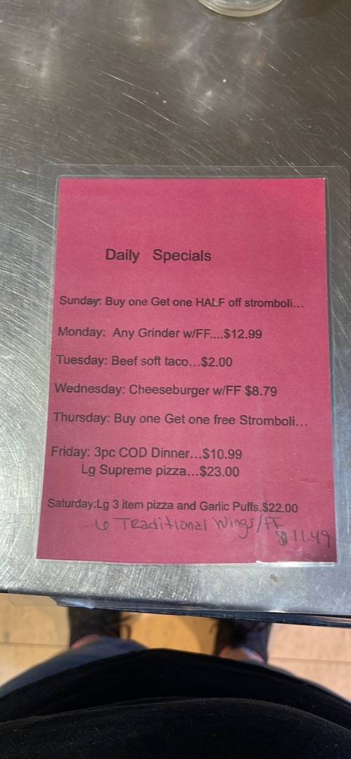 Menu at The New Pompeii pizzeria, Saginaw