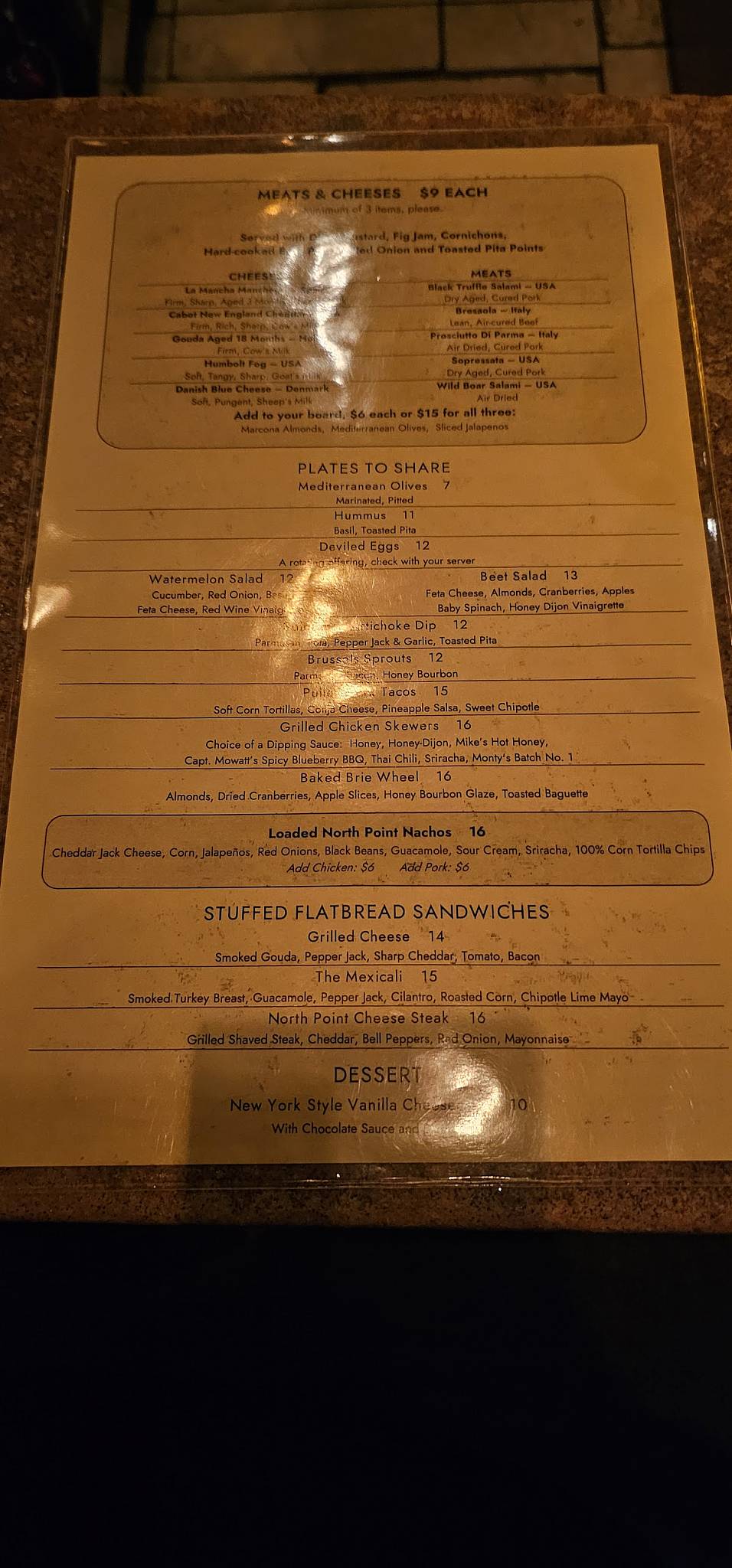 Menu at The North Point pub & bar, Portland