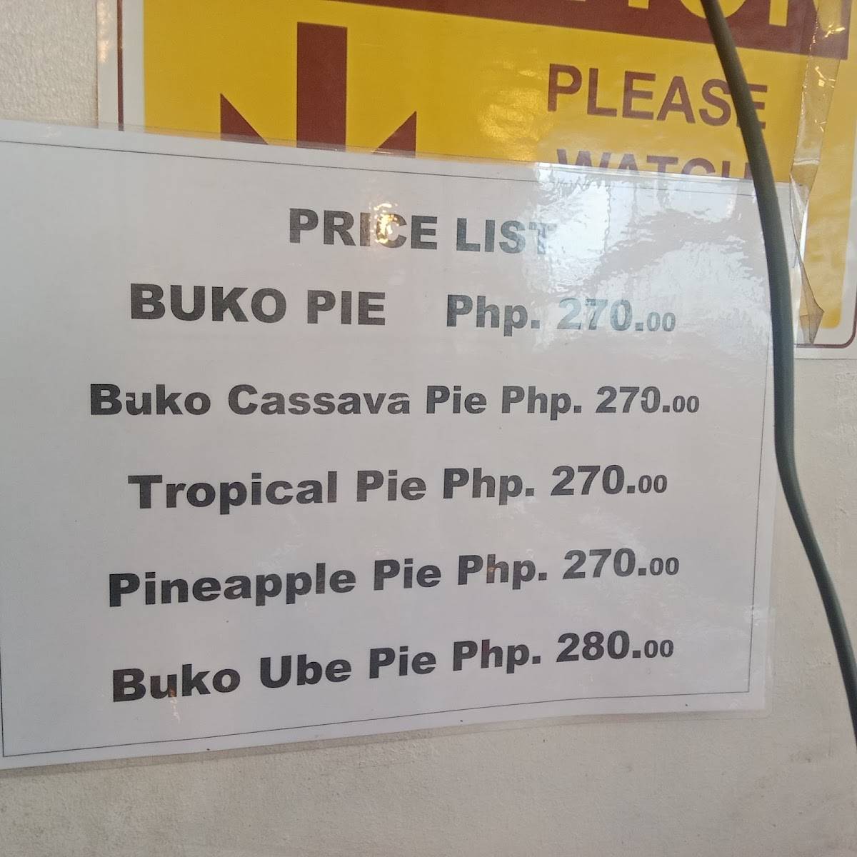Menu at The Original Buko Pie Bakeshop desserts, Los Baños