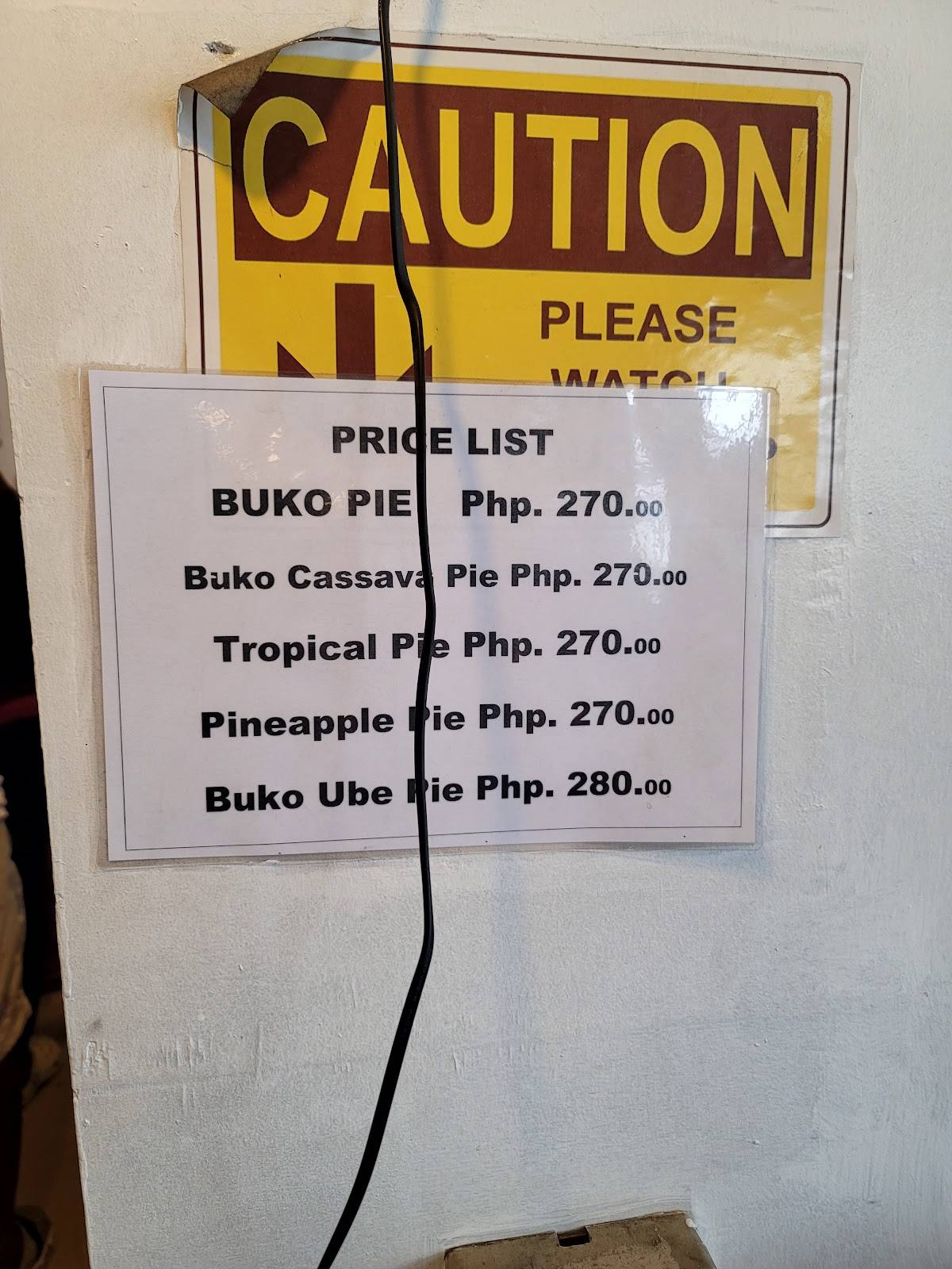Menu at The Original Buko Pie Bakeshop desserts, Los Baños