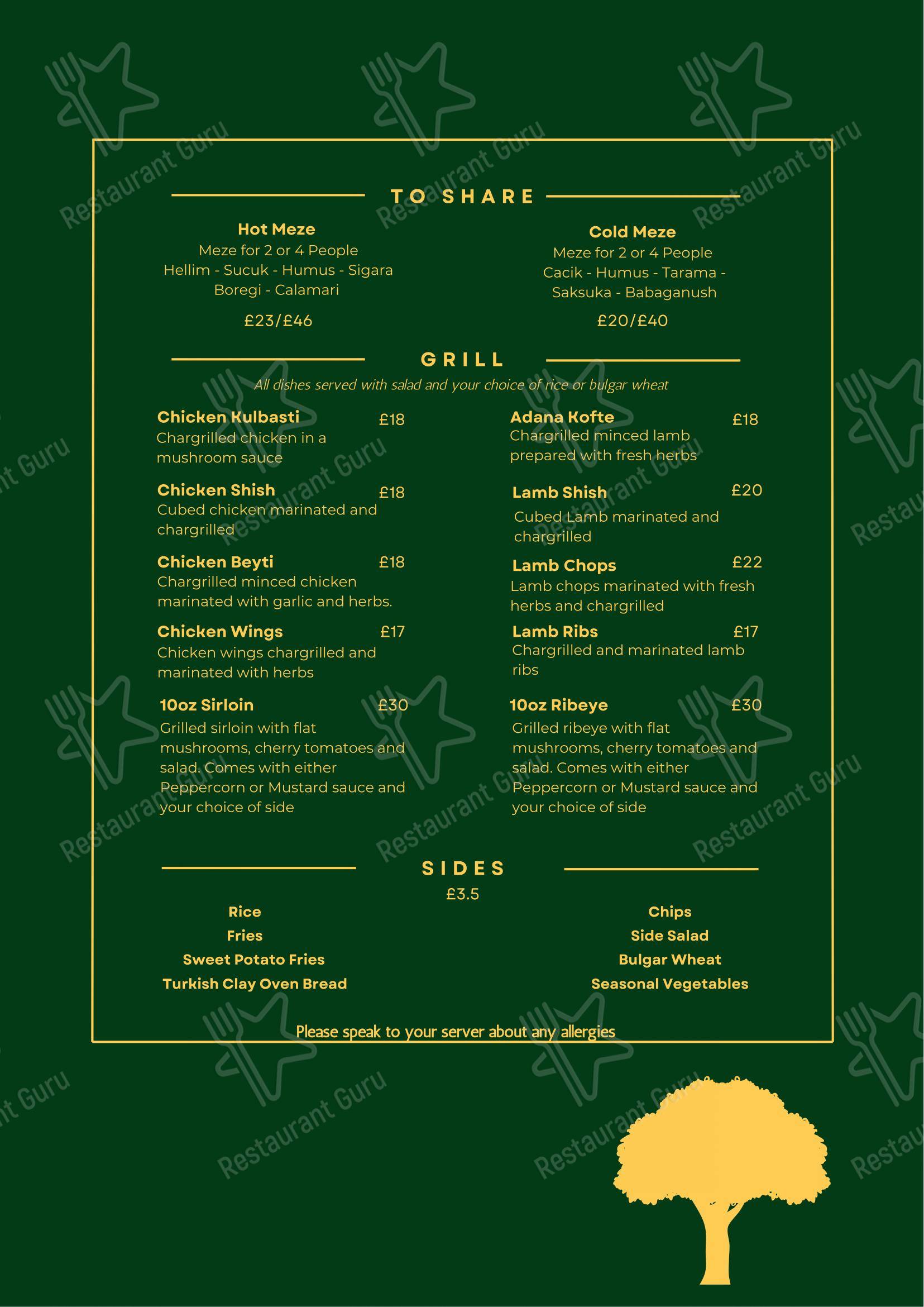 Menu at The Oak Tree Inn - Meze & Grill pub & bar, Middleton Saint ...