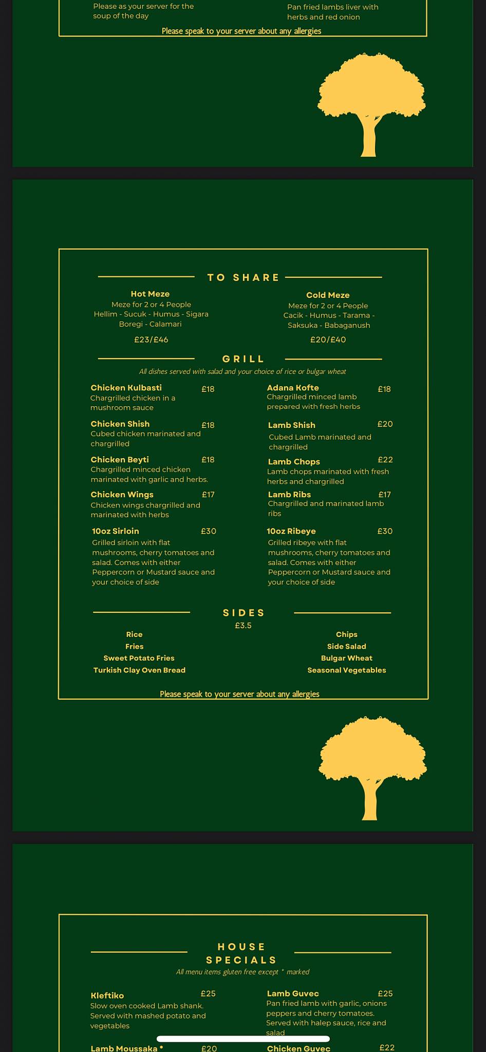 Menu at The Oak Tree Inn - Meze & Grill pub & bar, Middleton Saint ...