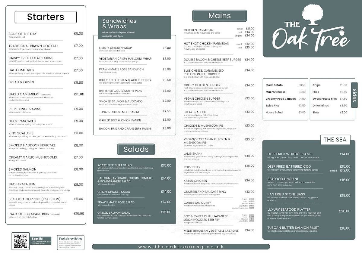Menu at The Oak Tree Inn - Meze & Grill pub & bar, Middleton Saint ...