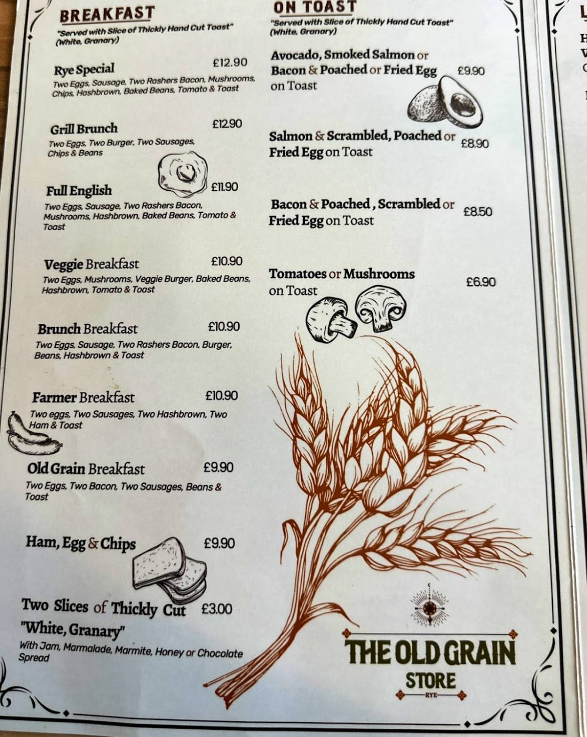 Menu at The Old Grain Store cafe, Rye