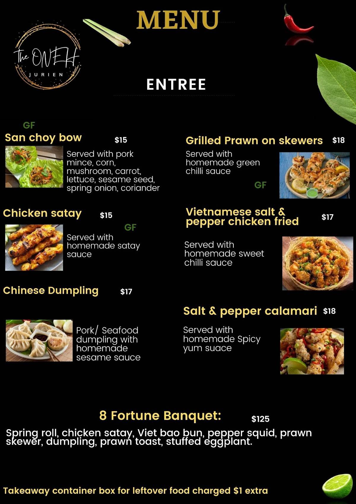 Menu at The Oneh Jurien restaurant, Jurien Bay