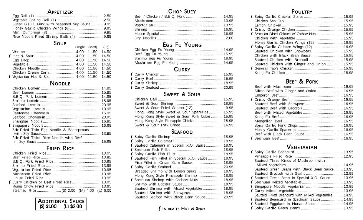 Menu at The Orient Chinese Cuisine restaurant, Windsor