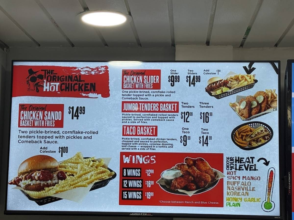 Menu au The Original Hot Chicken fast food, Toronto