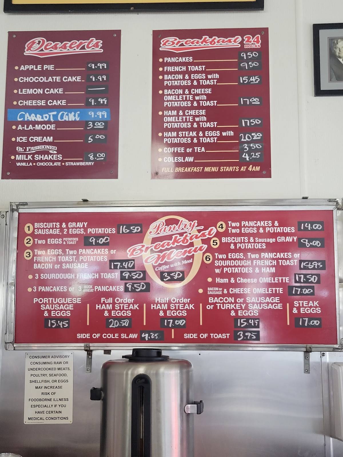 Menu at The Original Pantry Cafe, Los Angeles
