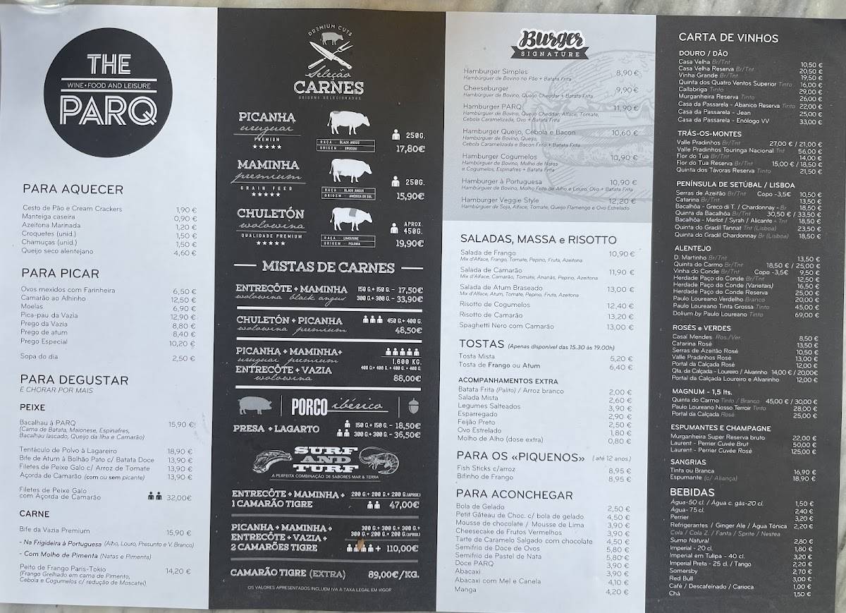 Menu at The Parq restaurant, Amadora