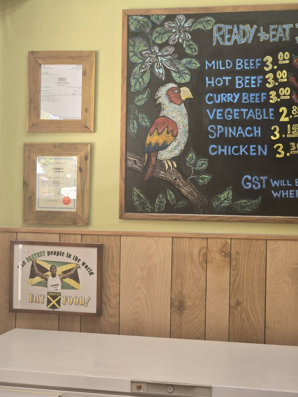 Menu at The Patty Shop fast food, Vancouver