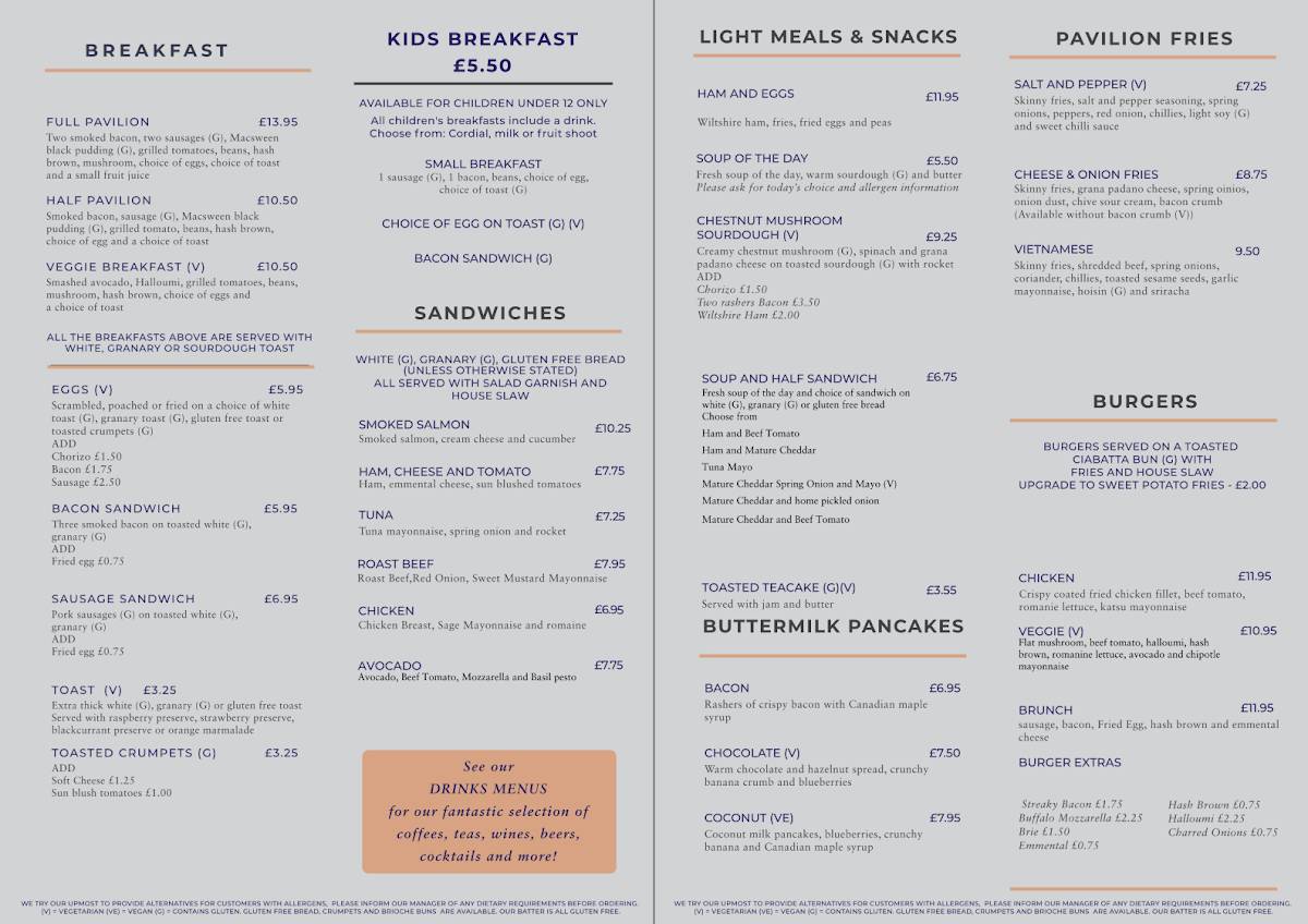 Menu at The Pavilion Cafe Bar Bistro Southport, Southport